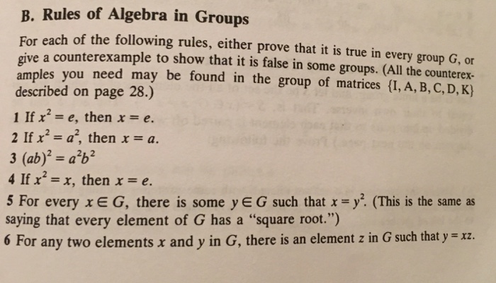 Solved B. Rules of Algebra in Groups For each of the | Chegg.com