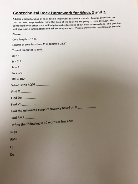 Solved Geotechnical Rock Homework for Week 2 and 3 A basic | Chegg.com