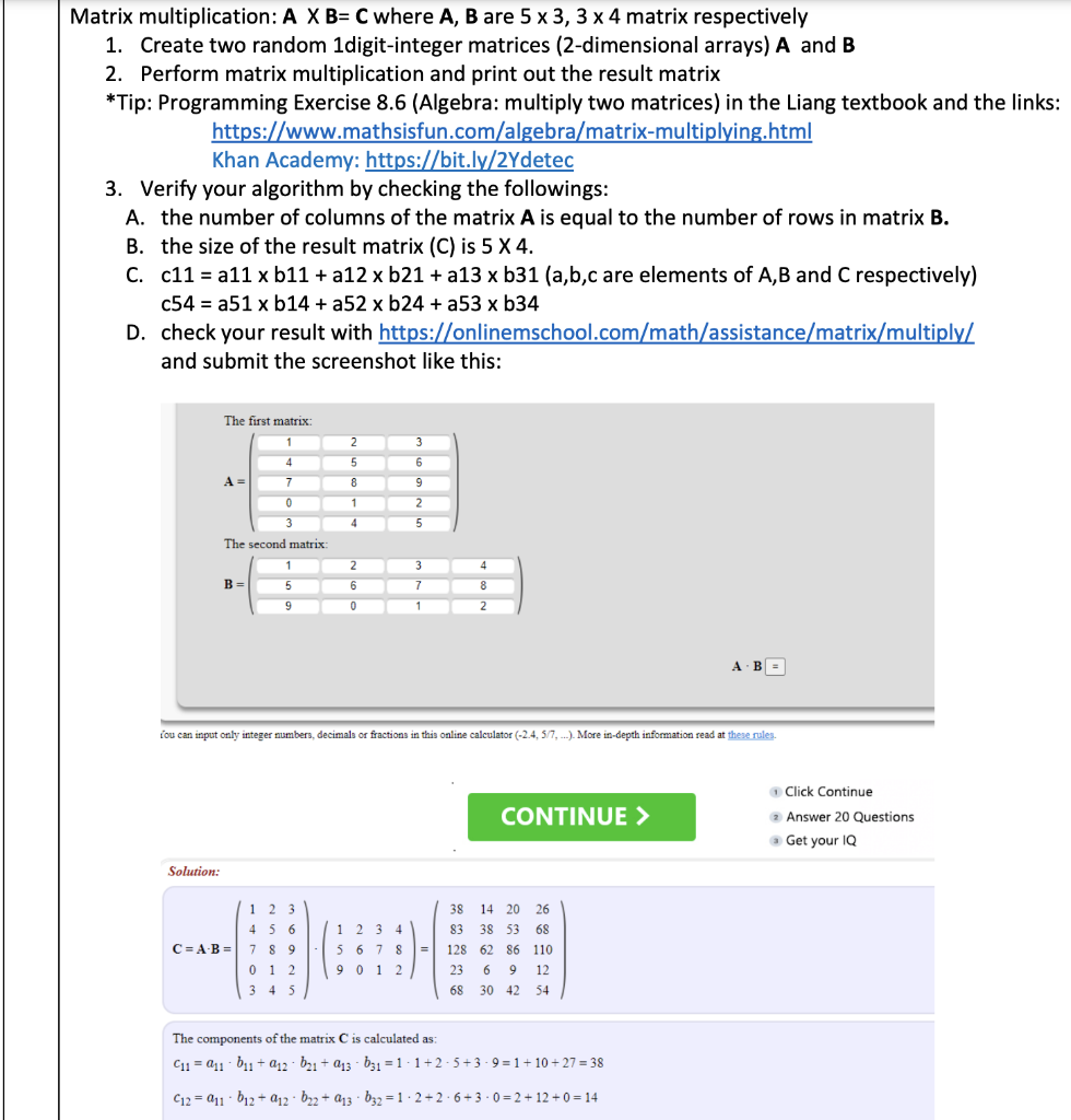 Solved Matrix multiplication: A X B= C where A, B are 5 x 3, | Chegg.com