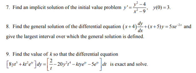 Solved 7. Find an implicit solution of the initial value | Chegg.com
