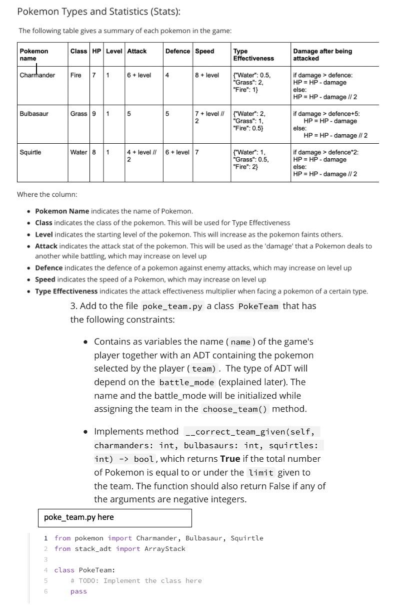 Solved Pokemon Types and Statistics (Stats): The following | Chegg.com
