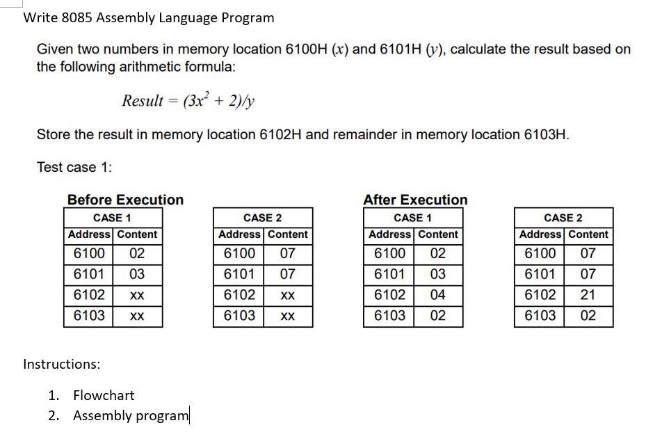 Solved Write 8085 Assembly Language Program Given Two