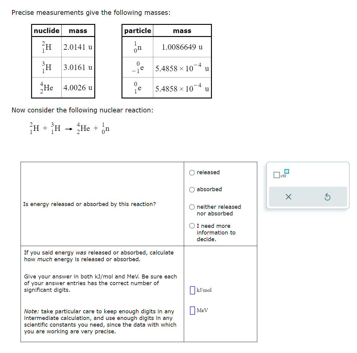 Solved Precise measurements give the following masses: Now | Chegg.com