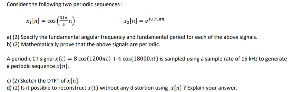 Solved Consider the following two periodic sequences: x1 [n] | Chegg.com