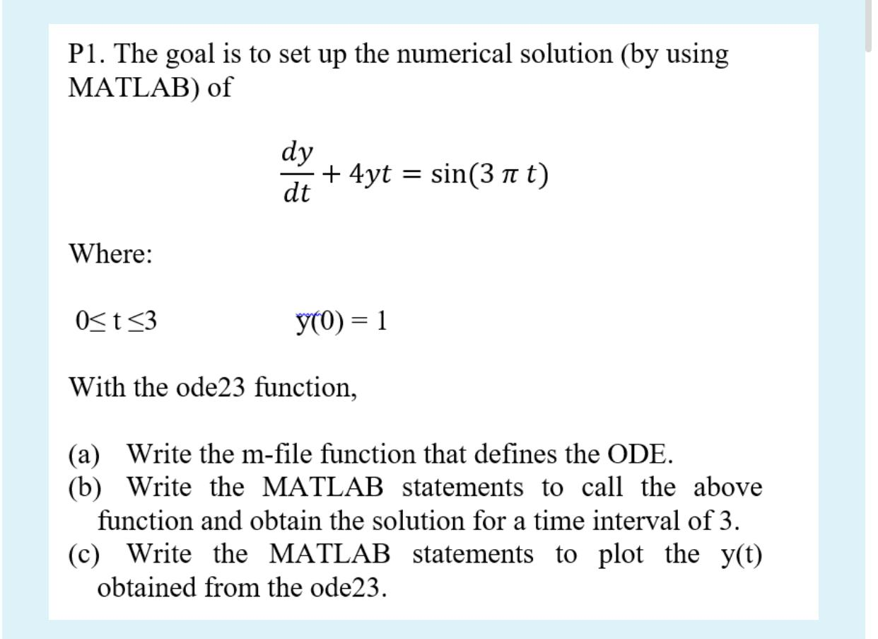 Solved P1. The goal is to set up the numerical solution (by | Chegg.com