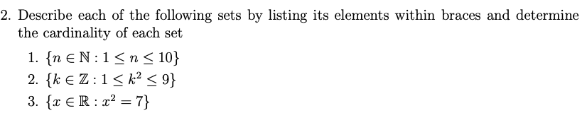 Solved 2. Describe each of the following sets by listing its | Chegg.com