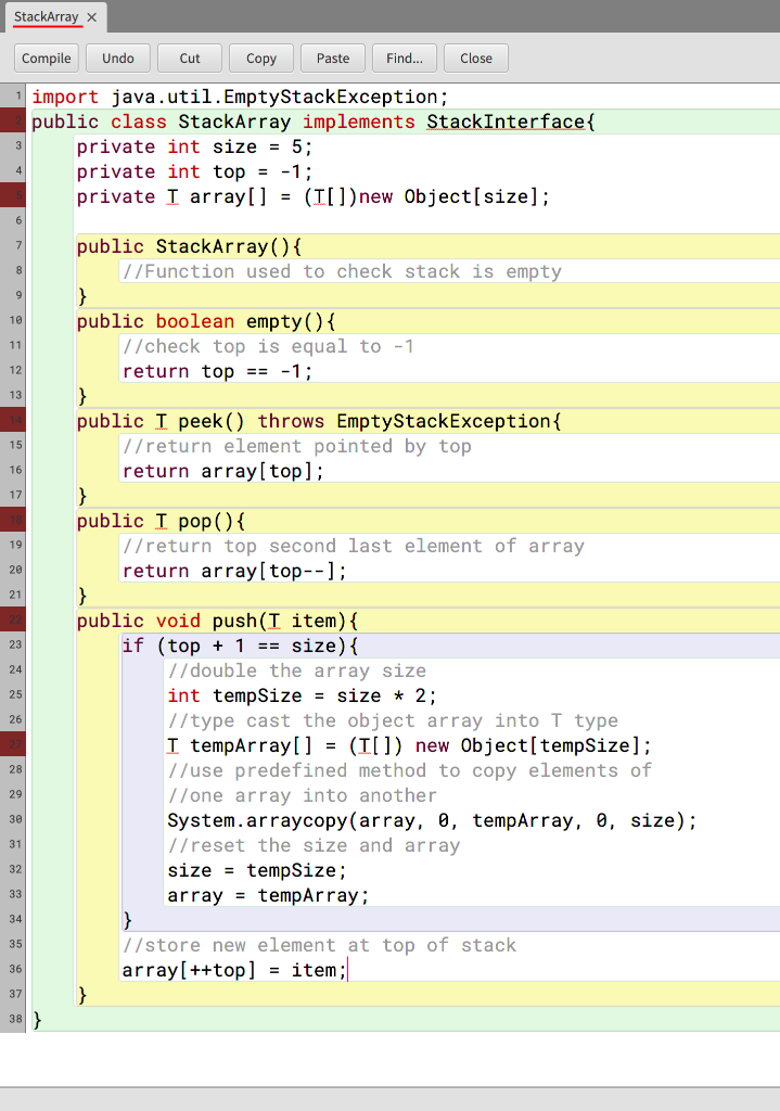 Solved StackArray X Compile Undo Cut Copy Paste Find... | Chegg.com