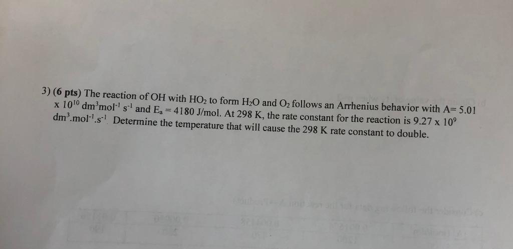 Solved 3) (6 pts) The reaction of OH with HO2 to form H2O | Chegg.com