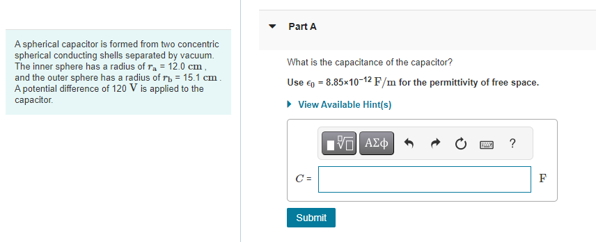 Solved A spherical capacitor is formed from two concentric | Chegg.com