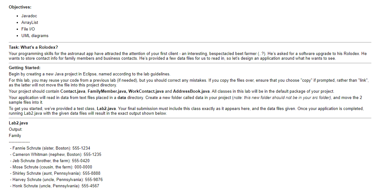 Solved Objectives: - Javadoc - ArrayList - File l/O - UML | Chegg.com