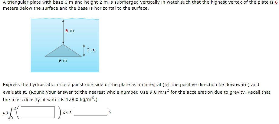 Solved A triangular plate with base 6 m and height 2 m is | Chegg.com