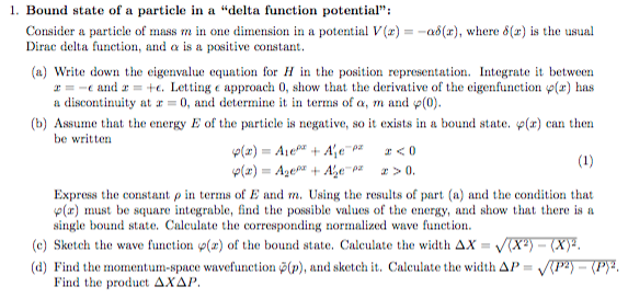 Solved 1. Bound state of a particle in a "delta function | Chegg.com