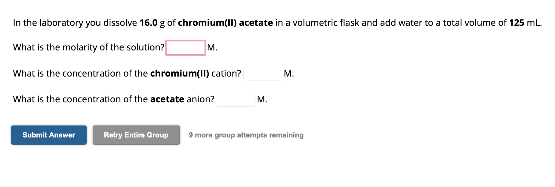 Solved In the laboratory you dissolve 16.0g of chromium(II) | Chegg.com