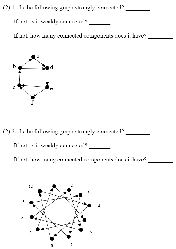 Solved (2) 1. Is the following graph strongly connected? If | Chegg.com
