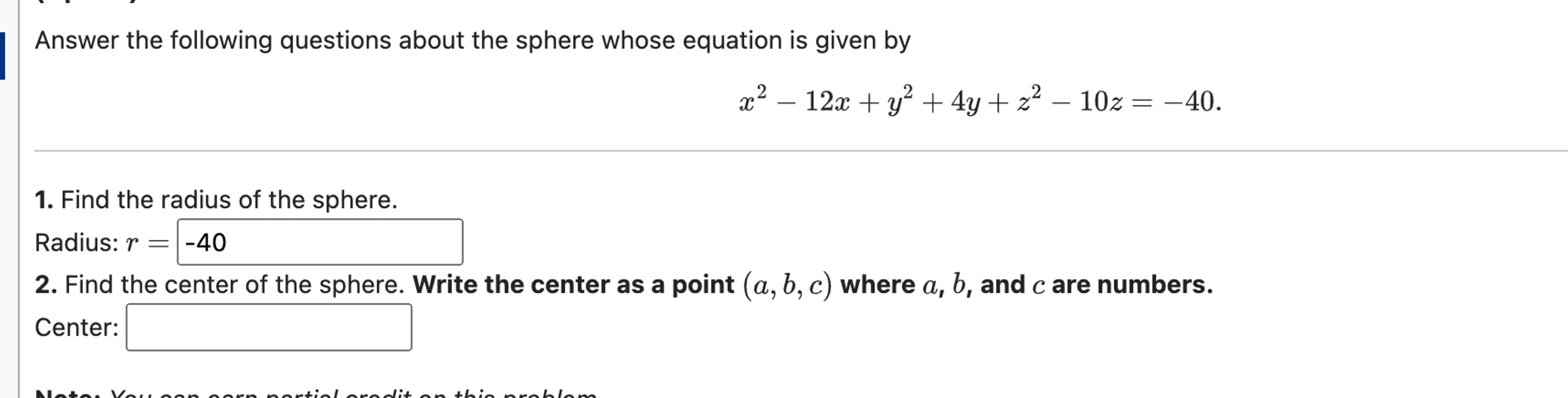 Solved Answer the following questions about the sphere whose | Chegg.com