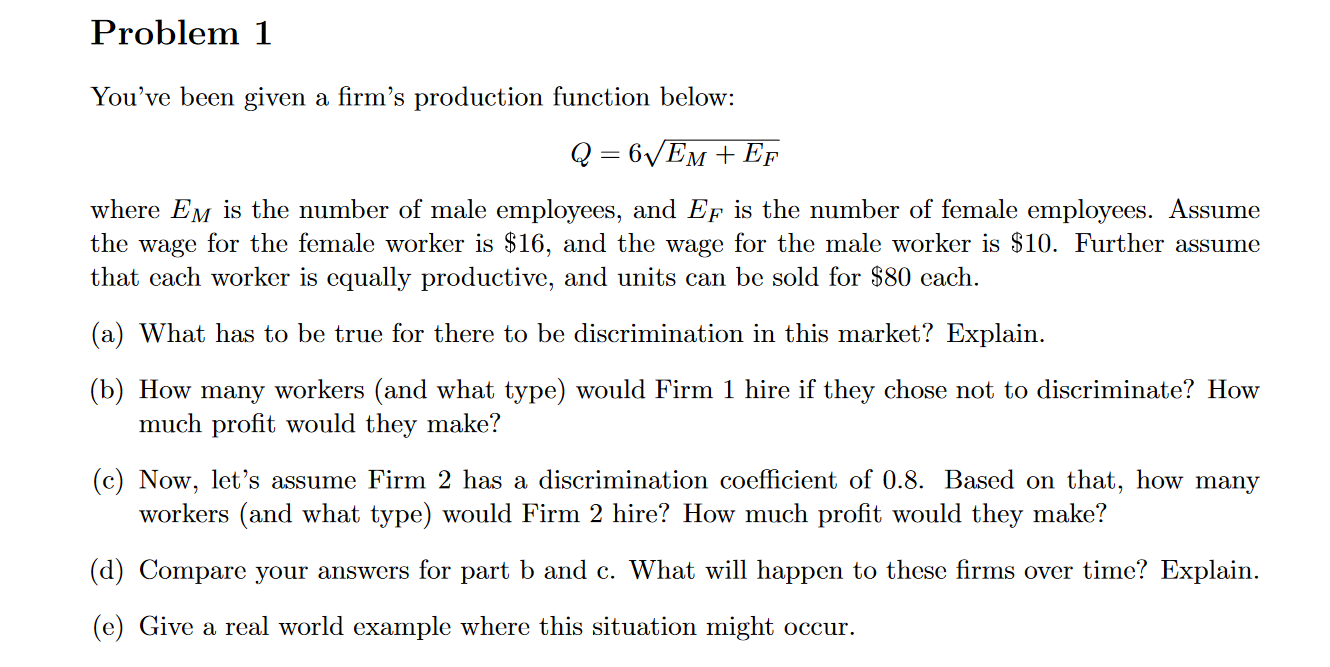 Solved You've been given a firm's production function below: | Chegg.com