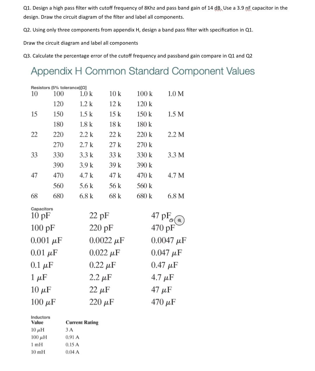 Solved Q1. Design a high pass filter with cutoff frequency | Chegg.com