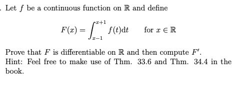Solved Let f be a continuous function on R and define | Chegg.com