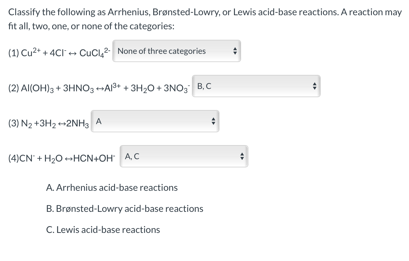 Solved Classify the following as Arrhenius, Brønsted-Lowry, | Chegg.com