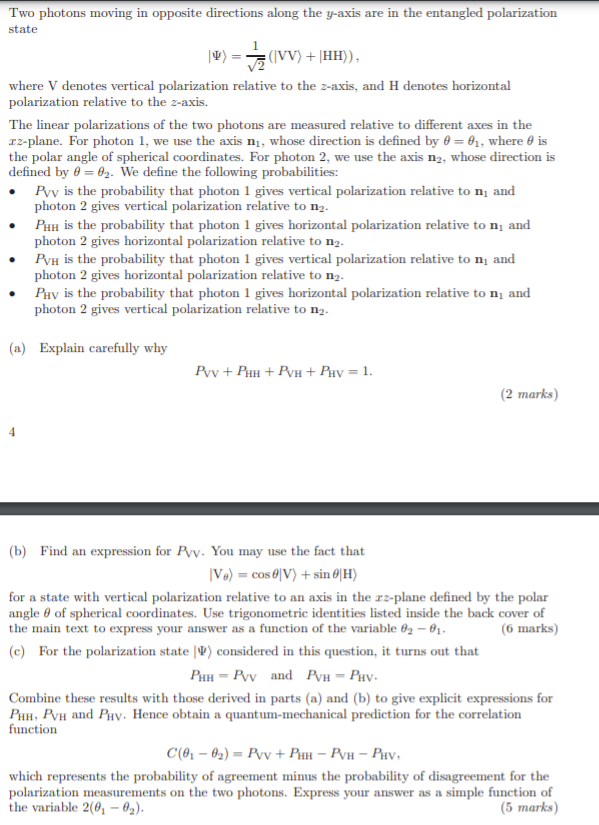 Solved Two photons moving in opposite directions along the | Chegg.com