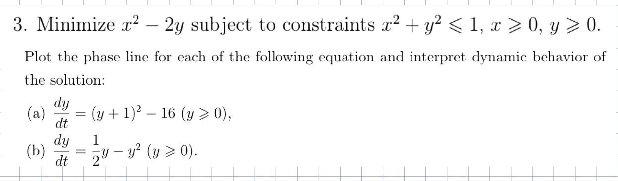 Solved 3. Minimize x2 – 2y subject to constraints x2 + y2 | Chegg.com