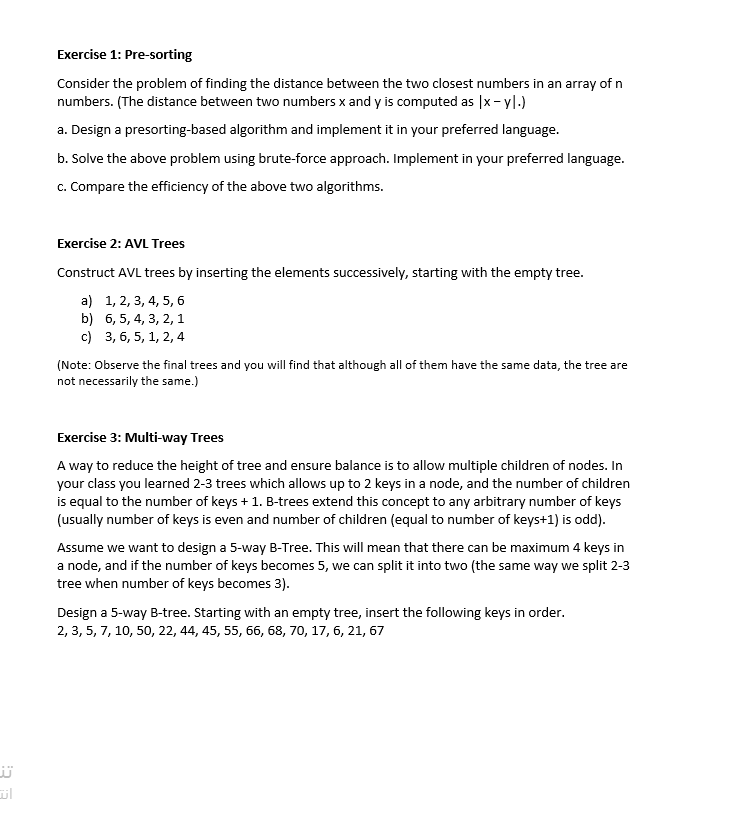 Solved Exercise 1: Pre-sorting Consider the problem of | Chegg.com