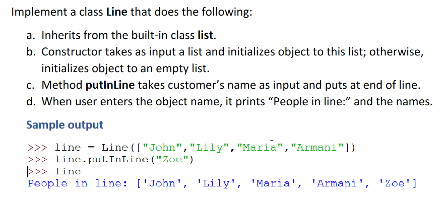 Solved Implement a class Line that does the following: a. | Chegg.com