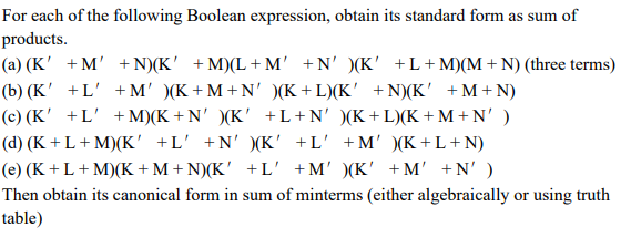 Solved For each of the following Boolean expression, obtain | Chegg.com