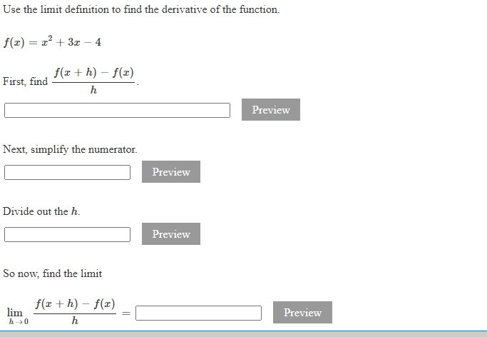 Solved Use the limit definition to find the derivative of | Chegg.com