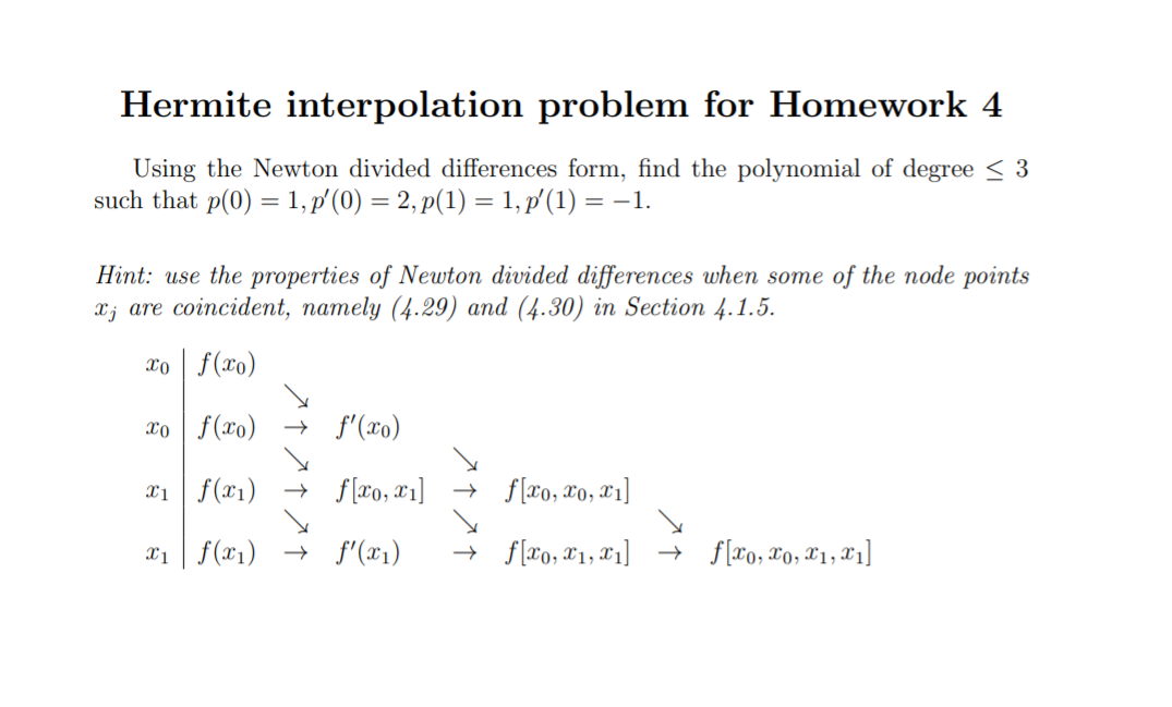 Solved Hermite interpolation problem for Homework 4 Using | Chegg.com
