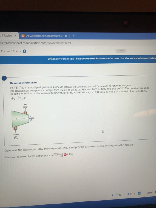 Solved o 1 Review X C An Adiabatic Air Compressor Co + | Chegg.com