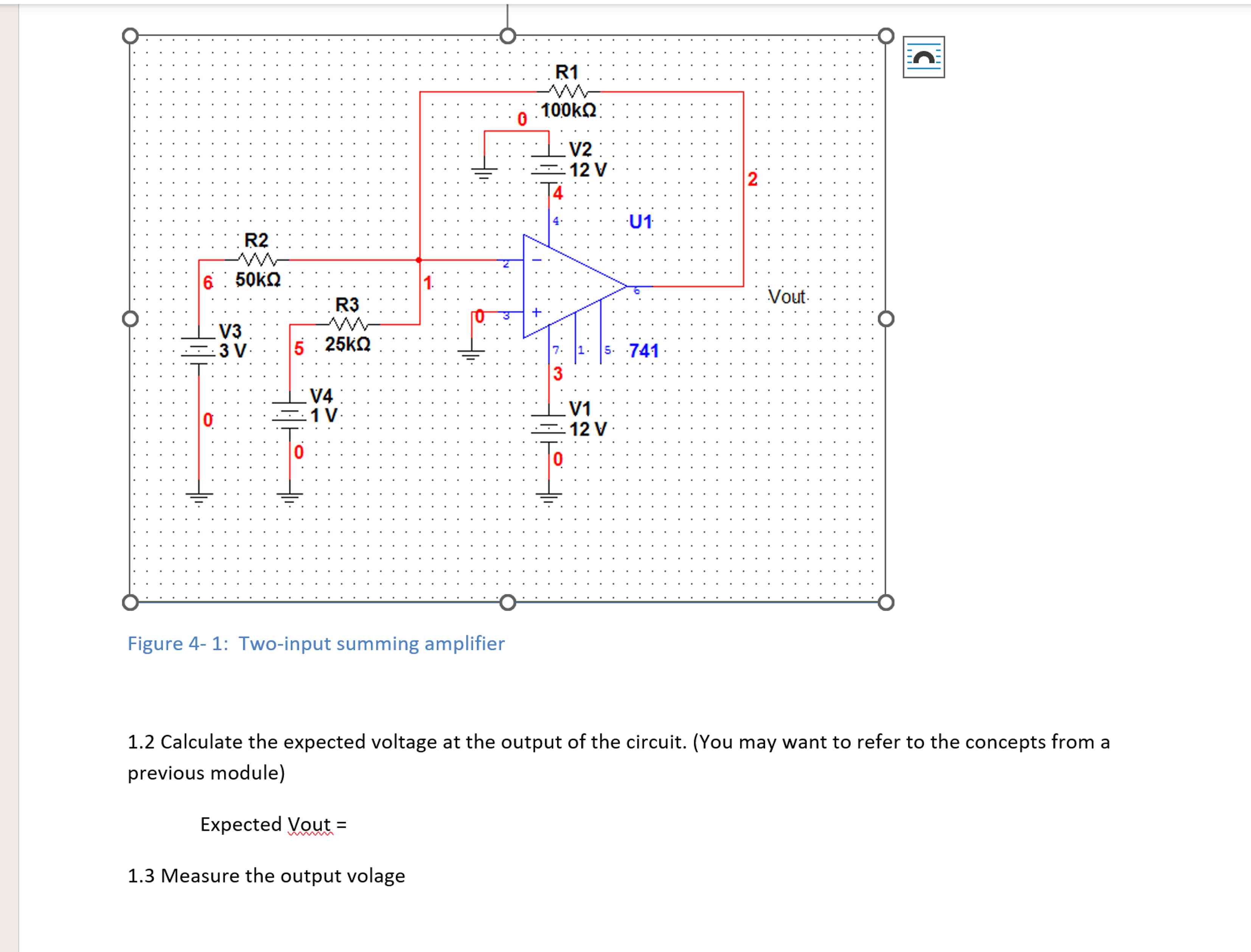 Solved rigure 4- 1 ﻿: I wo-ınput summıng ampiltier1.2 | Chegg.com