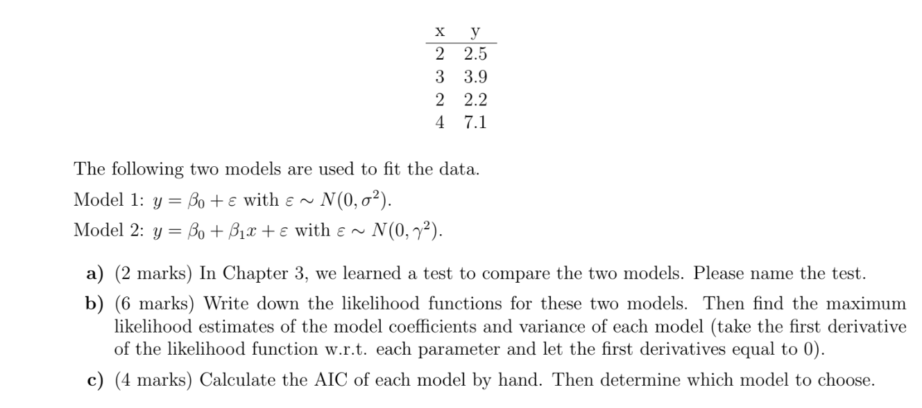 The following two models are used to fit the data. | Chegg.com