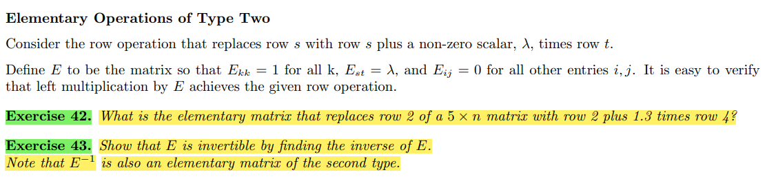 Solved Elementary Operations of Type Two Consider the row | Chegg.com