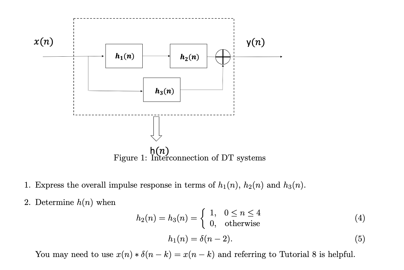 Solved x(n) y(n) hi(n) hz(n) h3(n) h(n) Figure 1: | Chegg.com