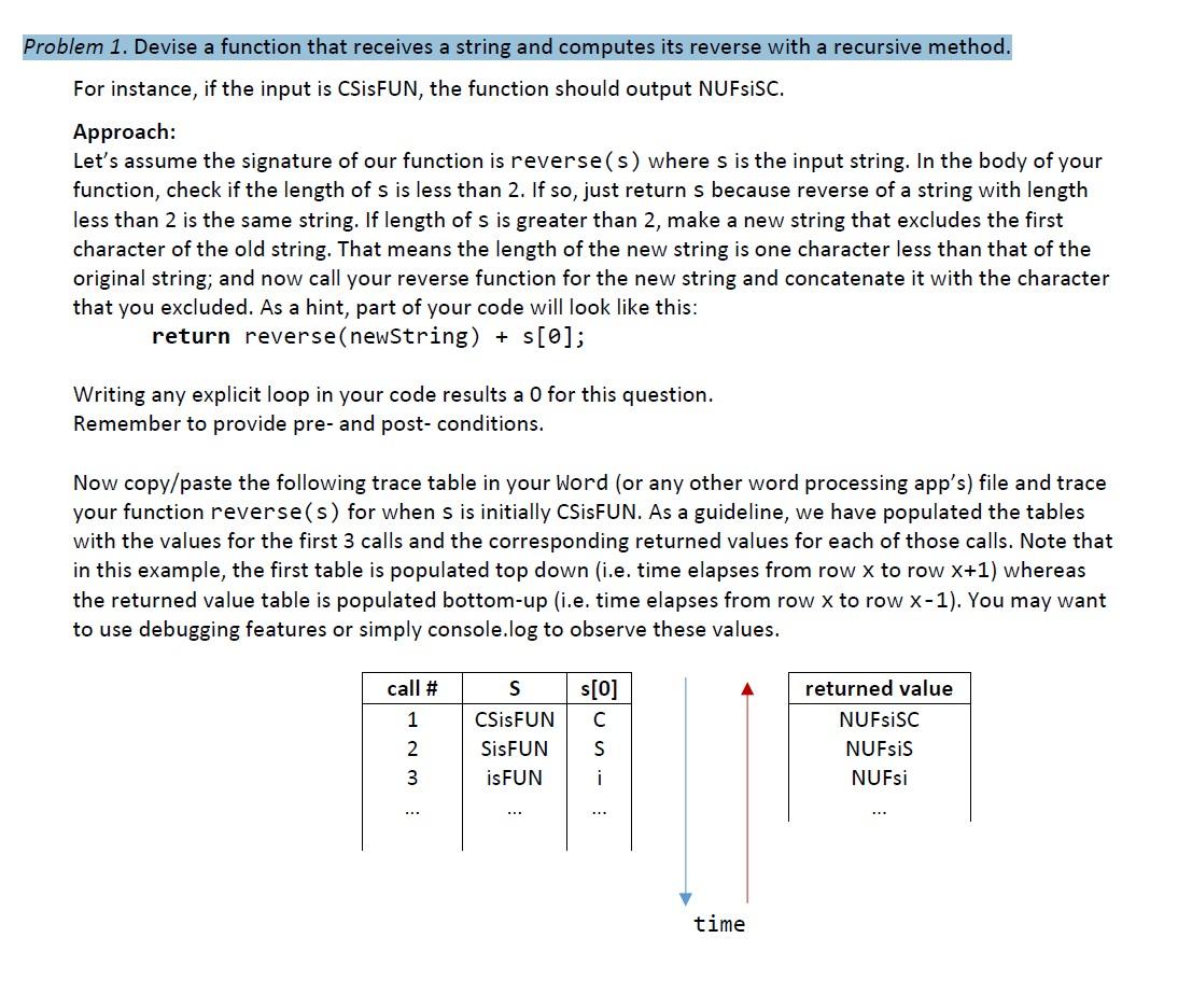 Solved Problem 1. Devise a function that receives a string | Chegg.com