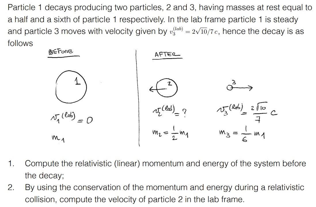Solved Particle 1 decays producing two particles, 2 and 3, | Chegg.com