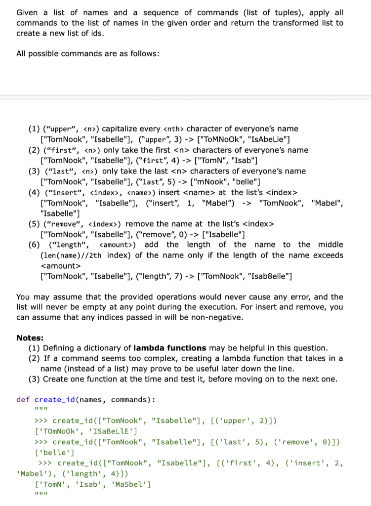 Solved Given a list of names and a sequence of commands | Chegg.com