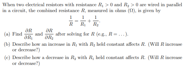 Solved When two electrical resistors with resistance R1> 0 | Chegg.com