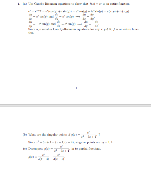 Solved (a) Use Cauchy-Riemann equations to show that f(z)=ex | Chegg.com