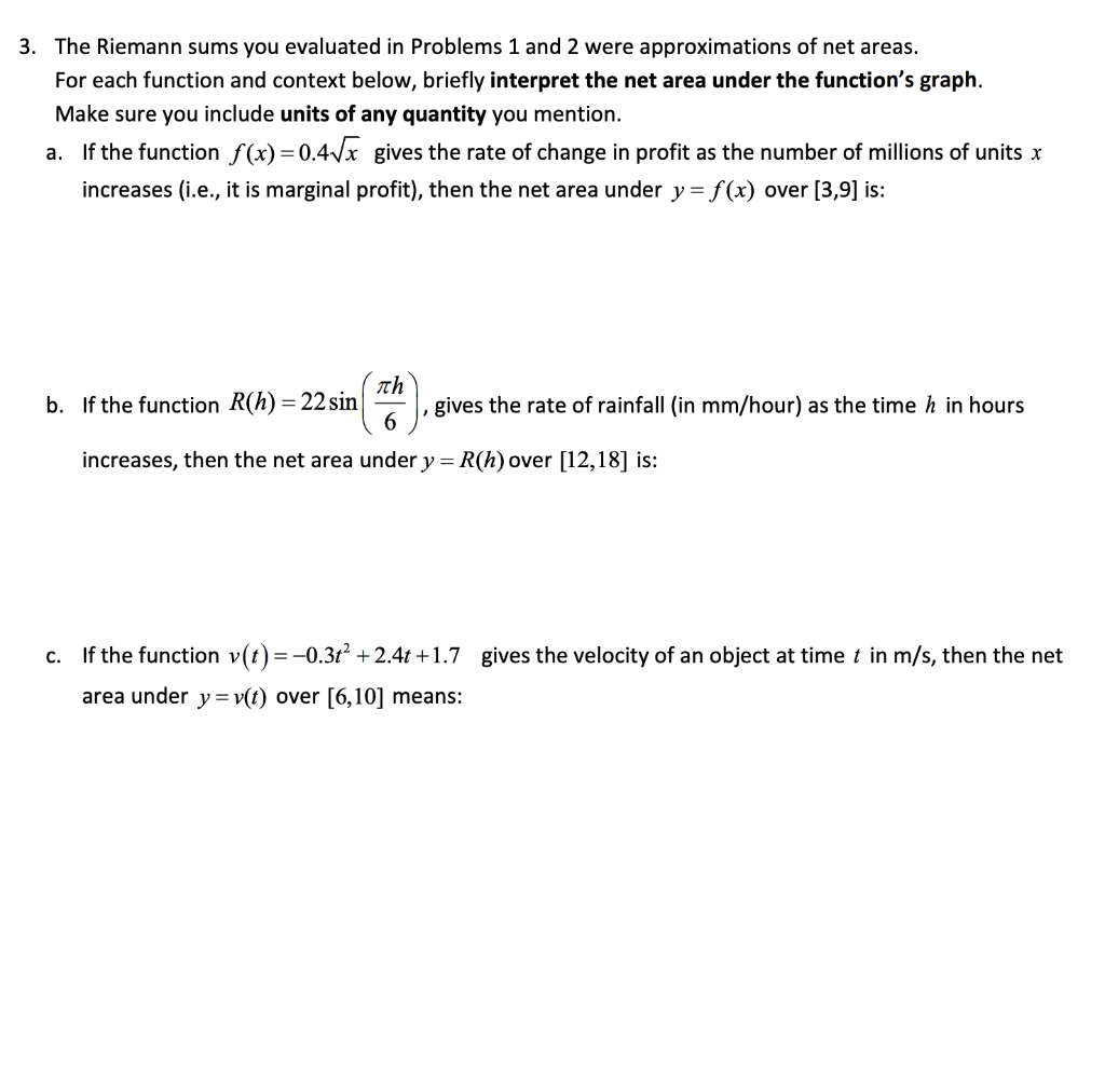Solved The Riemann sums you evaluated in Problems 1 and 2 | Chegg.com