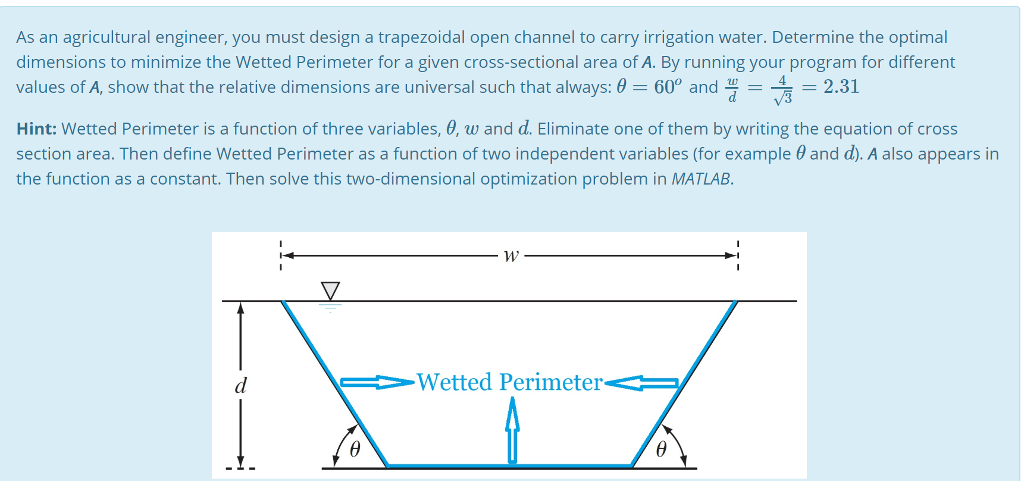 Solved As an agricultural engineer, you must design a | Chegg.com