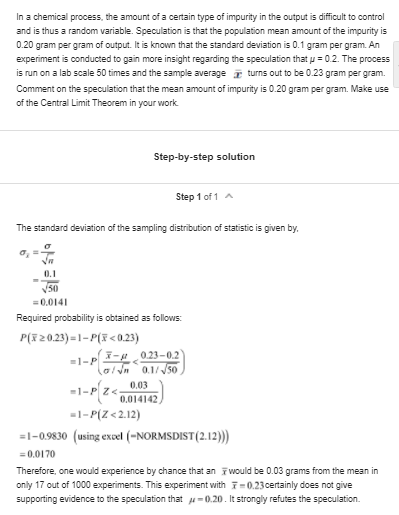 Solved In a chemical process, the amount of a certain type | Chegg.com