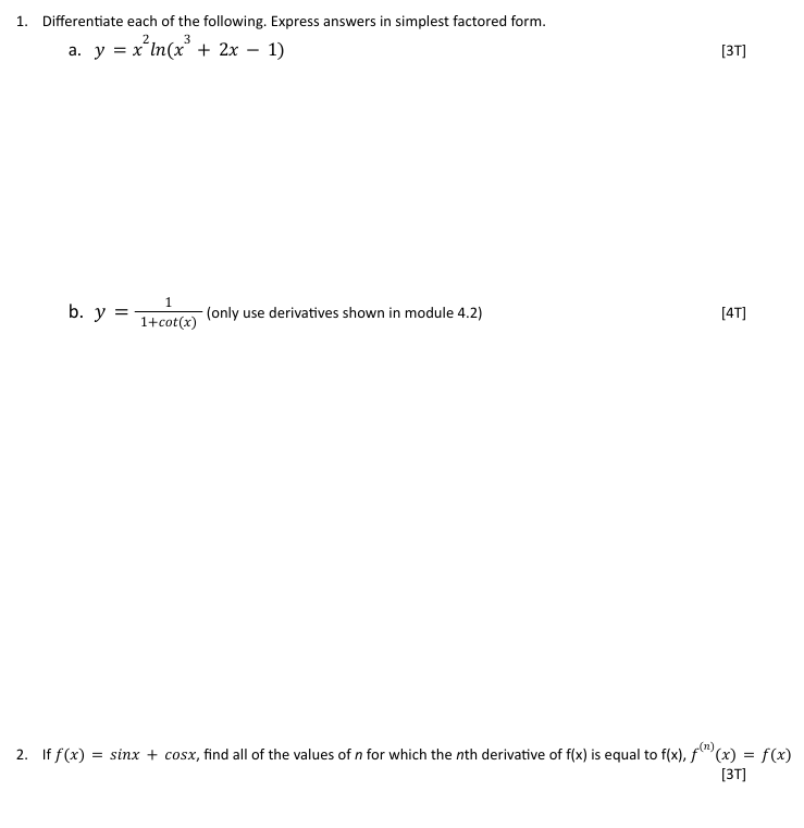 Solved Differentiate each of ﻿the following. Express answers | Chegg.com