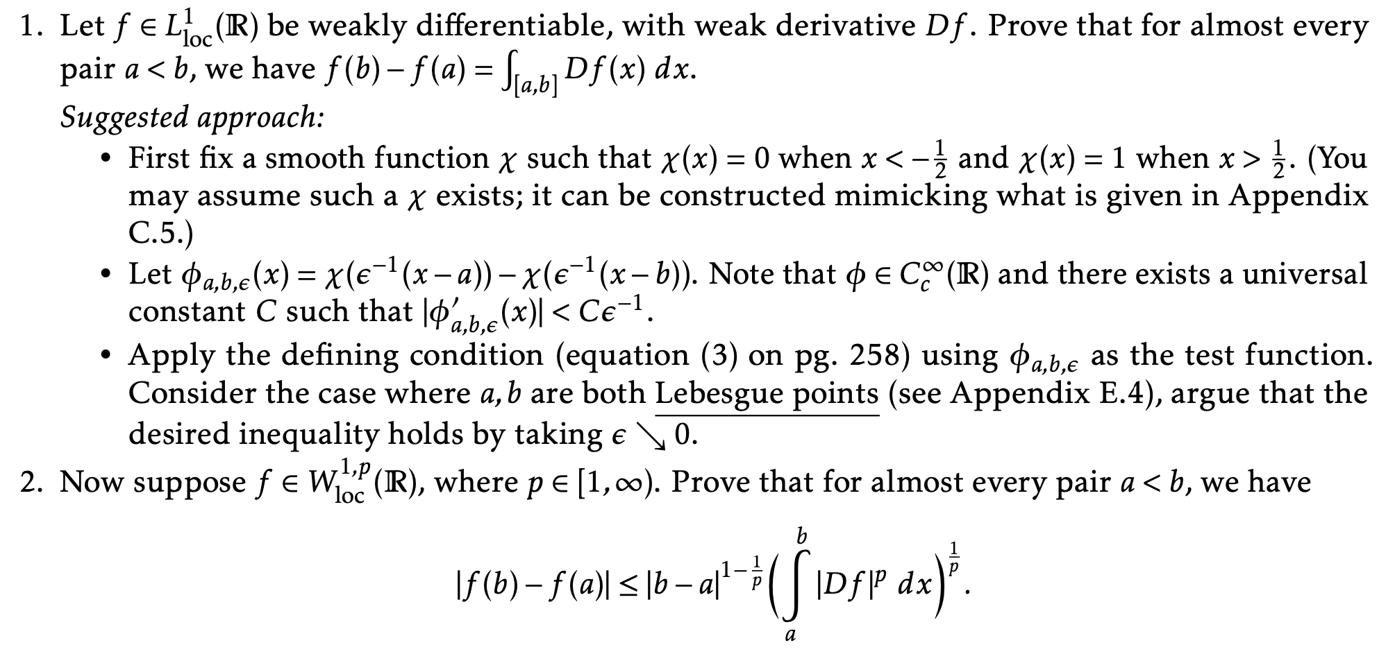 Solved = = = 2 1. Let f e Lloc (R) be weakly differentiable, | Chegg.com