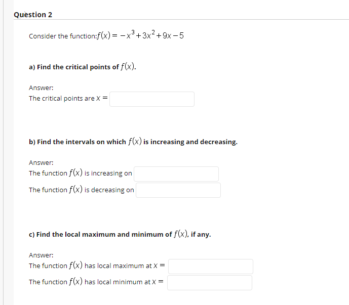 Solved Question 2 Consider The Function F X X3 3x2