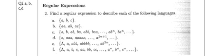 Solved Q2 a, b, cd Regular Expressions 2. Find a regular | Chegg.com