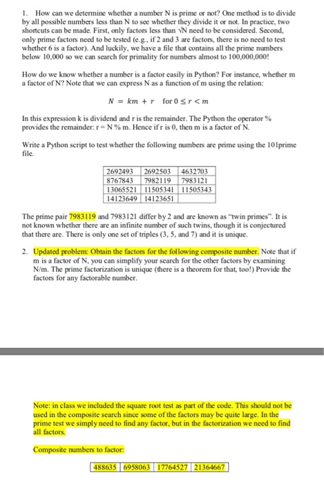 . How can we determine whether a number N is prime or | Chegg.com