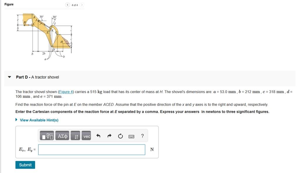 Solved The tractor shovel shown । carries a 515 kg load that | Chegg.com