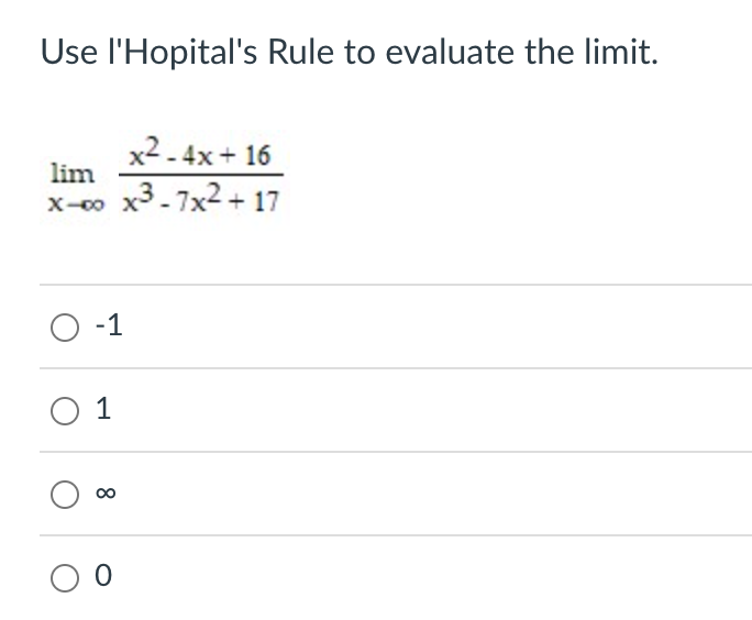 Solved Use l'Hopital's Rule to evaluate the limit. | Chegg.com